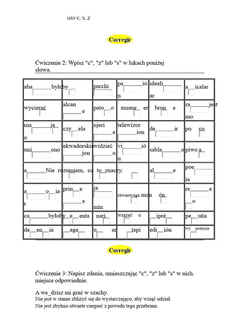 Ćwiczenia Z Literami S, C, Z | PDF