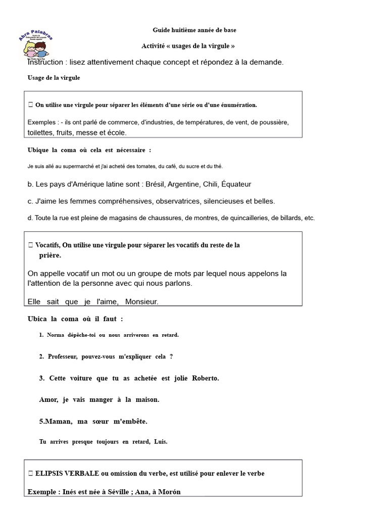 Usages de la virgule en français | PDF | Phrase | Virgule
