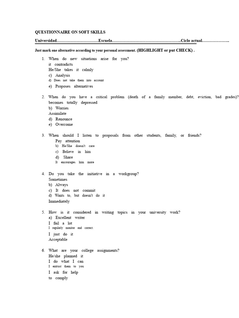 Soft Skills Self-Assessment Questionnaire | PDF