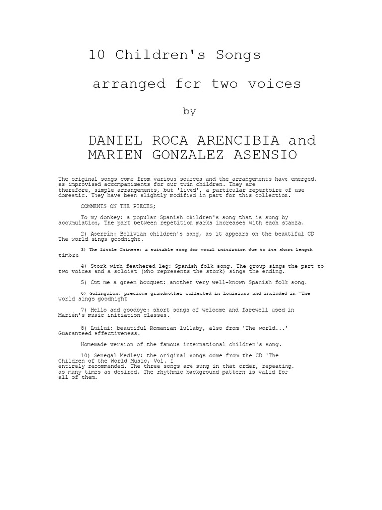 Children's Songs for Two Voices | PDF | Musicology | Performing Arts