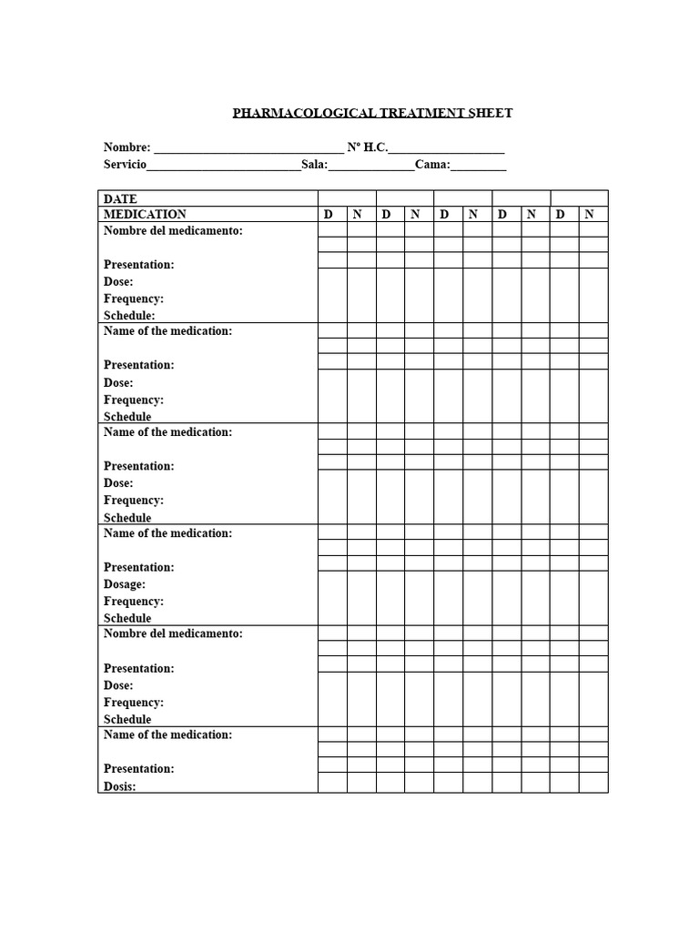 PHARMACOLOGICAL TREATMENT SHEET | PDF