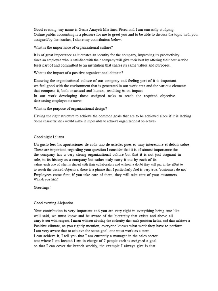 Forum 1 Organizational Structure | PDF | Organizational Culture ...