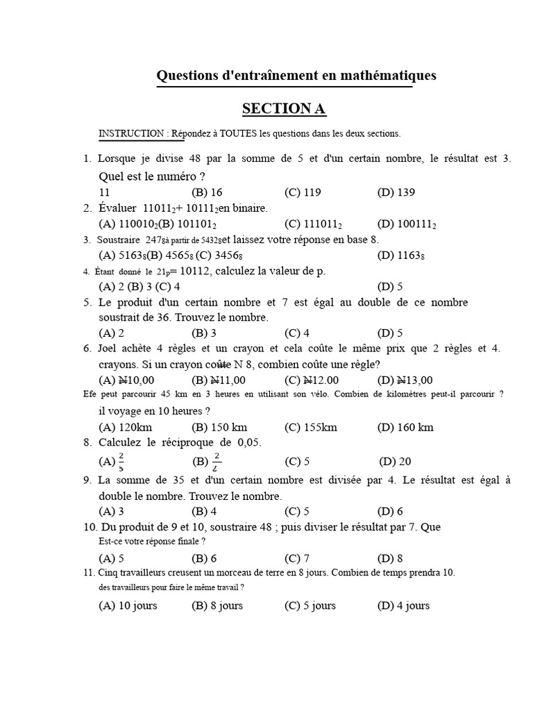 Ss1-Maths-Questions de Pratique | PDF | Mathématiques