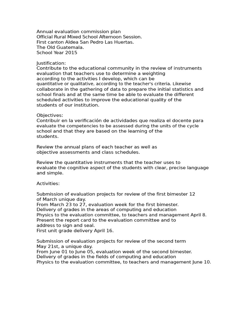 Annual evaluation commission plan | PDF | Quantitative Research | Evaluation