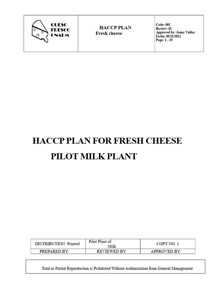 HACCP Plan For Fresh Cheese Final | PDF