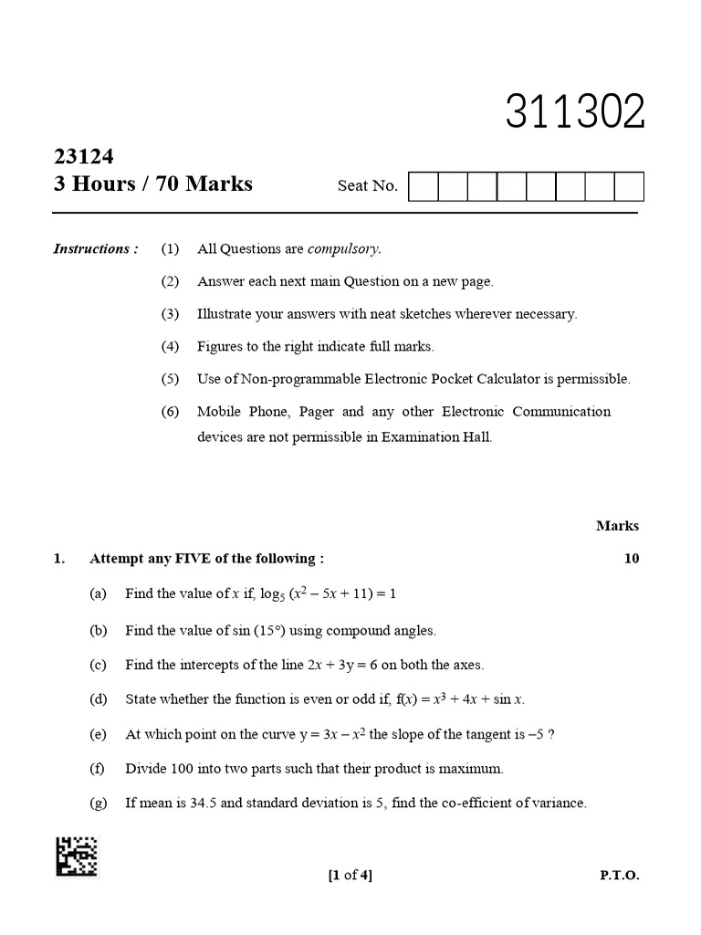 Basic Mathematics 311302 (Last Four Papers) | PDF | Geometry | Mathematical Analysis