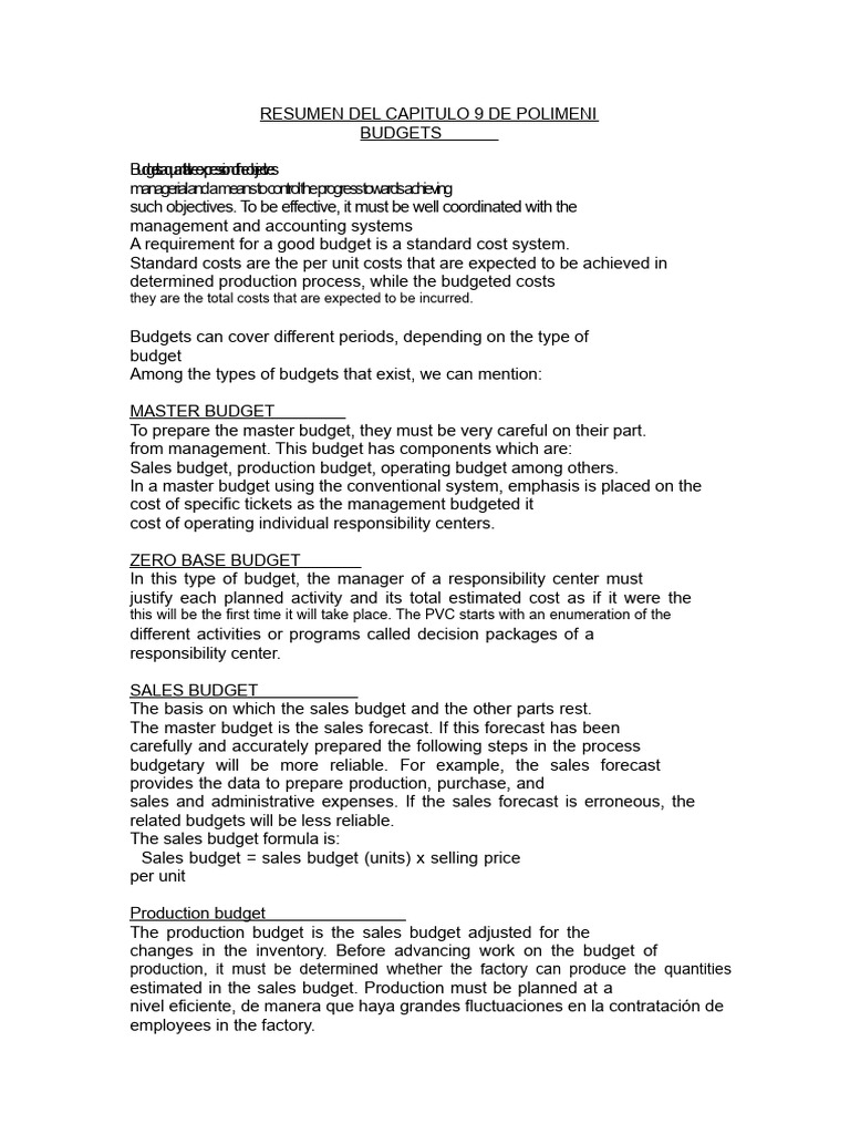 Summary of Chapter 9 of Polimeni | PDF | Inventory | Budget