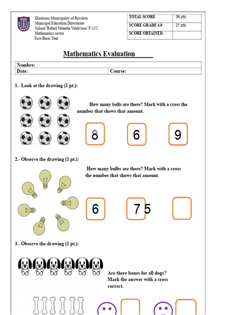 Mathematics Diagnostic Assessment First Grade | PDF | Mathematics