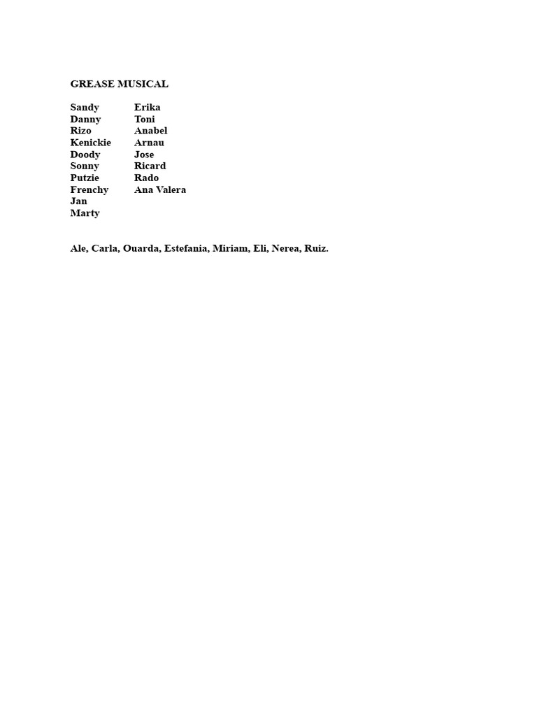 Grease Musical Character Dialogues and Scenes | PDF | Performing Arts ...