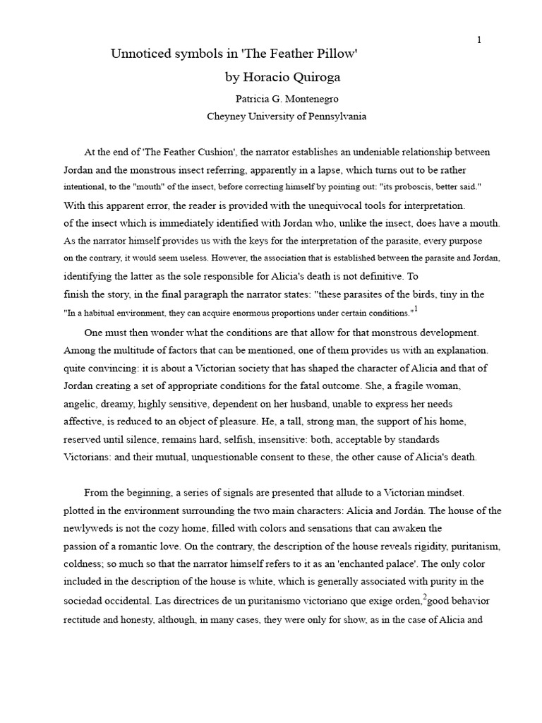 Analysis of "The Feather Pillow" by Horacio Quiroga. | PDF ...