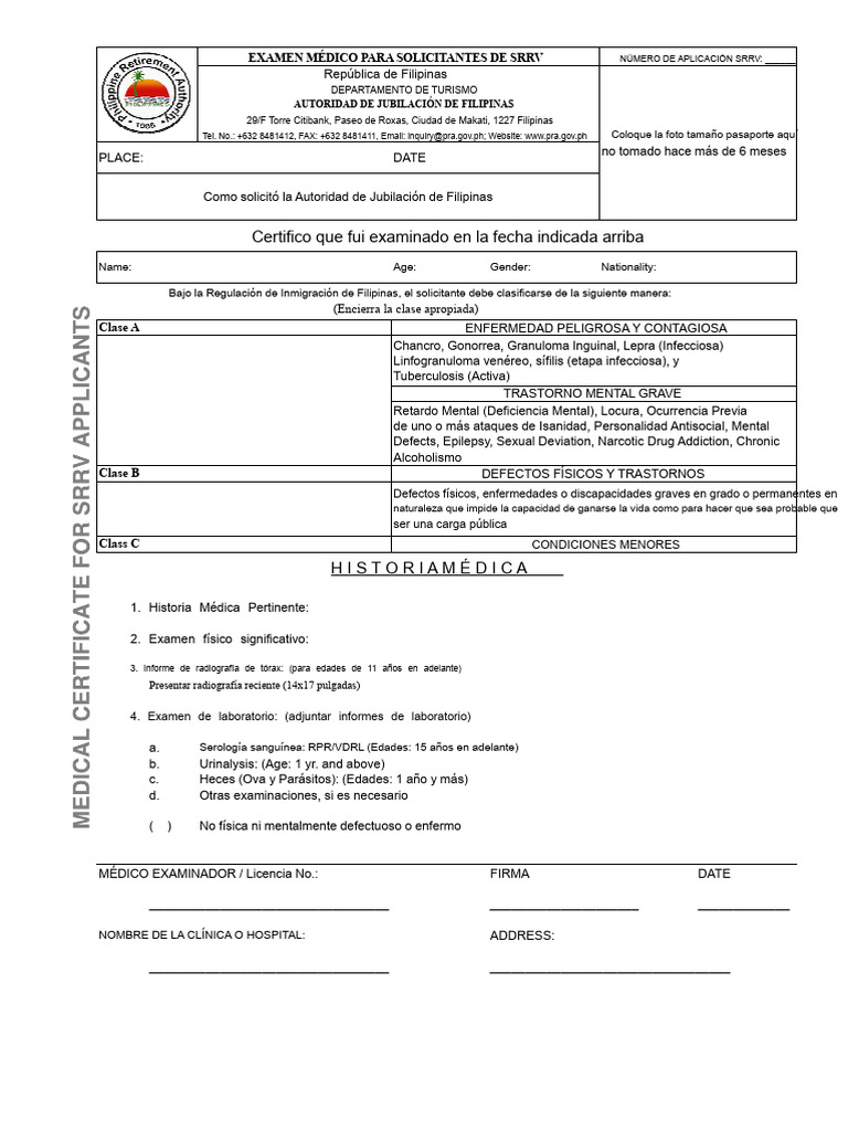Formulario médico SRRV | PDF | Enfermedades y trastornos humanos | Especialidades Medicas