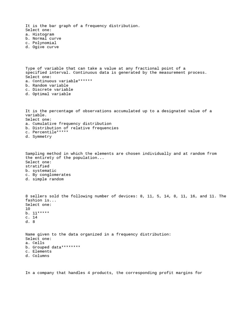 Statistical Concepts and Definitions Quiz | PDF | Probability ...