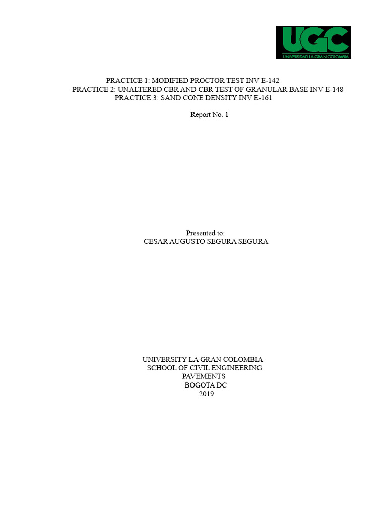 Proctor Report, CBR and Sand Cone | PDF | Density