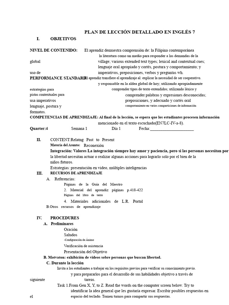 Inglés 7 Semana 1 DLP | PDF | Aprendizaje | Cognición