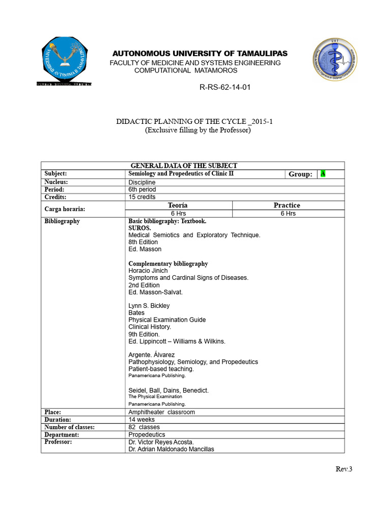 R-RS-62-14-01-Teaching Planning-Semiology and Propedeutics of The ...
