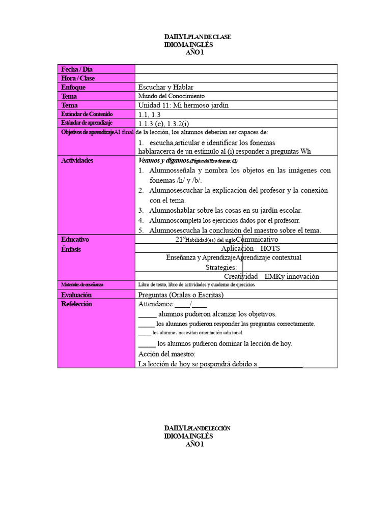 11. Mi hermoso jardín | PDF | Enseñando | Aprendizaje