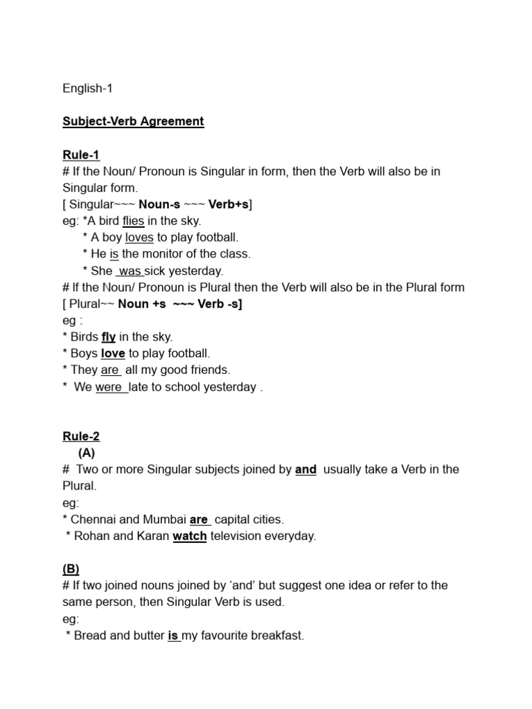 Subject-Verb Agreement Rules Explained | PDF | Grammatical Number | Plural