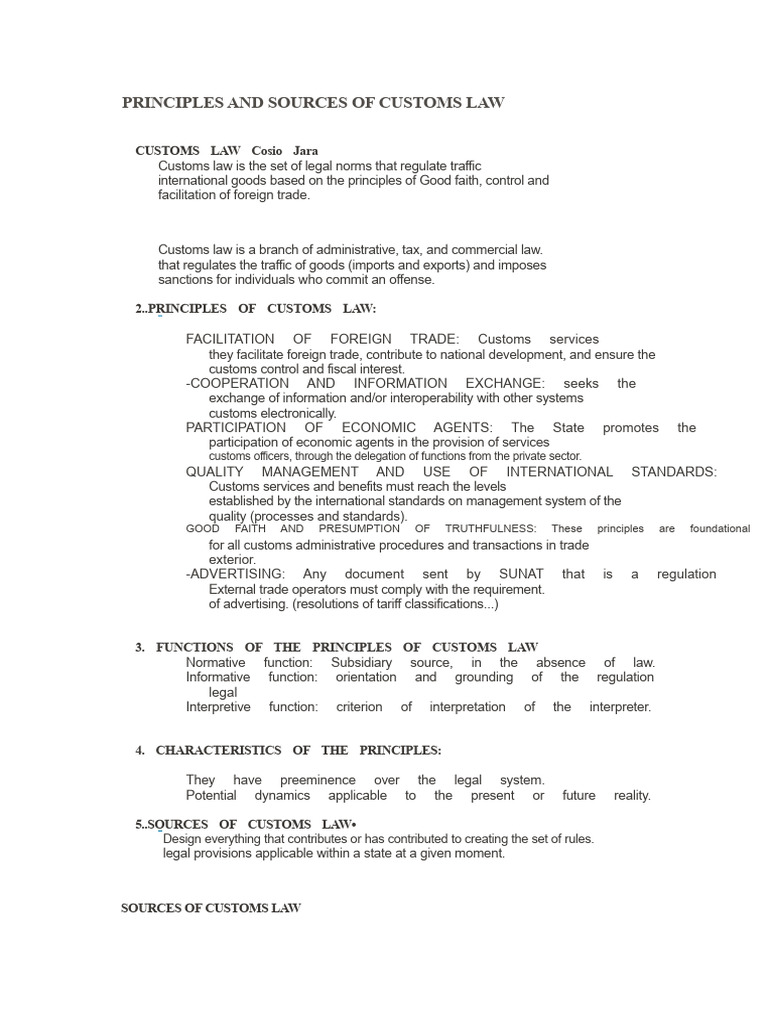 Principles and Sources of Customs Law | PDF | Customs | Tariff