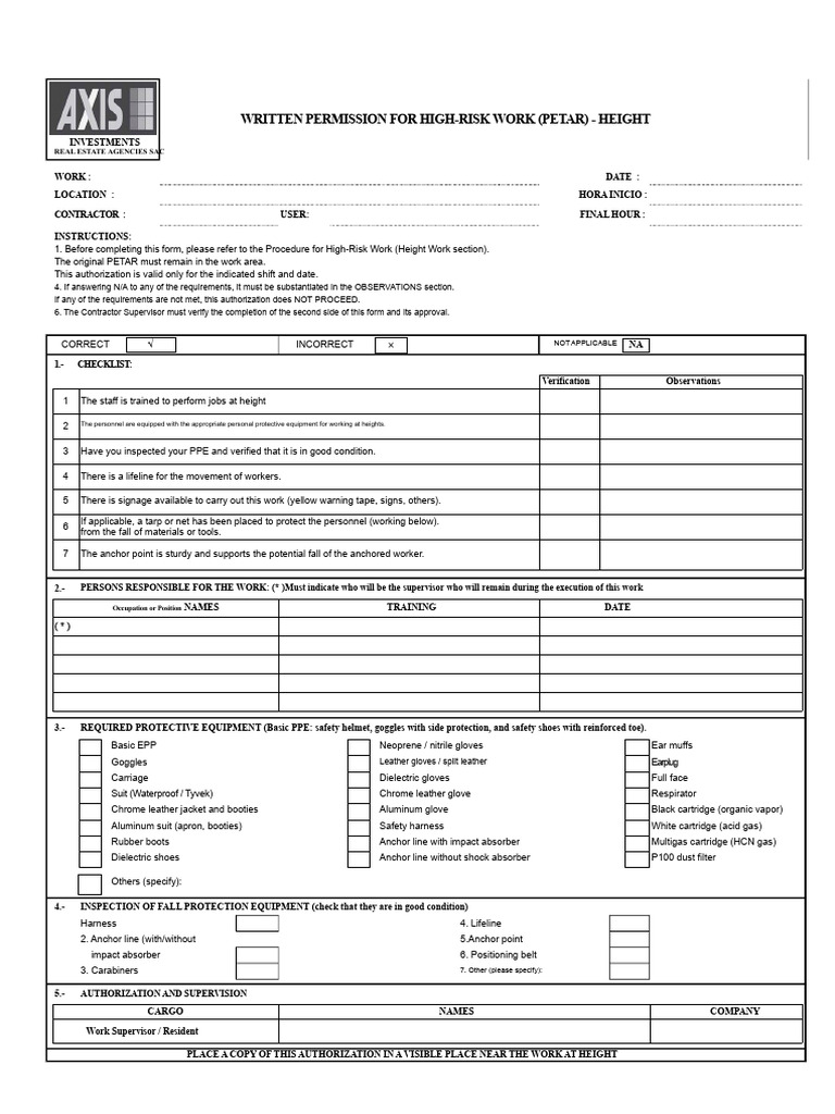 Permission Written For High Risk Work PETAR Alturo | PDF | Personal ...