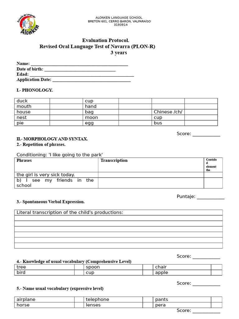 Oral Language Evaluation Protocol | PDF | Cognitive Science | Human ...