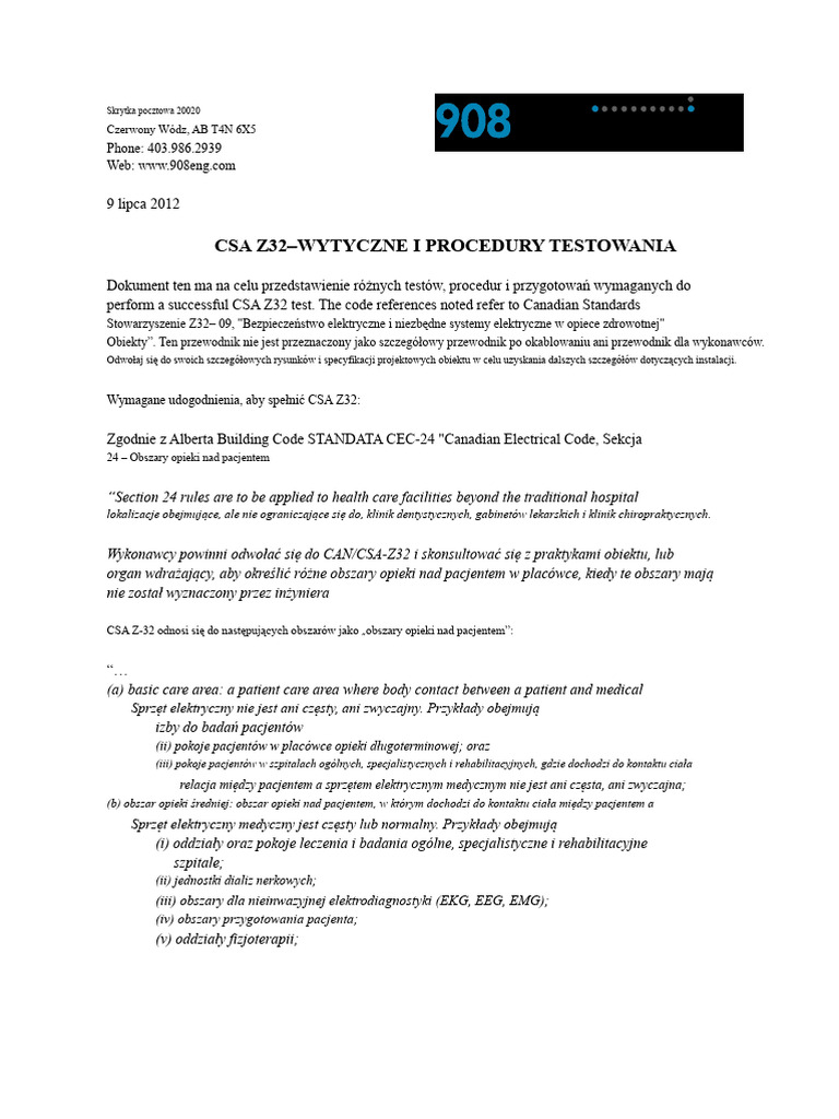 Csa Z32 Wytyczne I Procedury Testowania: Czerwony Wódz, AB T4N 6X5 | PDF