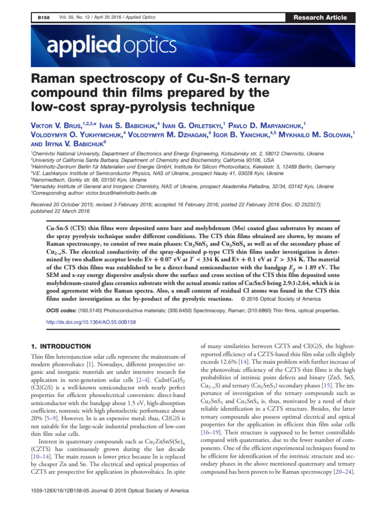 Raman Spectroscopy of Cu-Sn-S Ternary | PDF | Thin Film | Raman ...