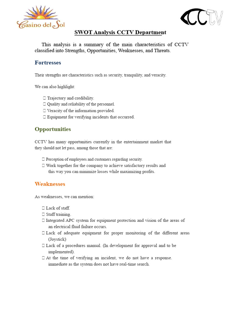 CCTV Department Analysis | PDF | Closed Circuit Television | Business