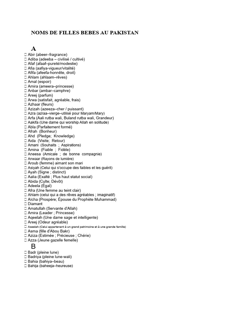 Noms de Bébés Filles Pakistanaises | PDF