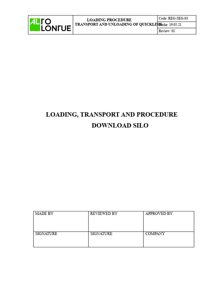 Reg-Seg-03 Silo Procedure | PDF | Truck | Tap (Valve)