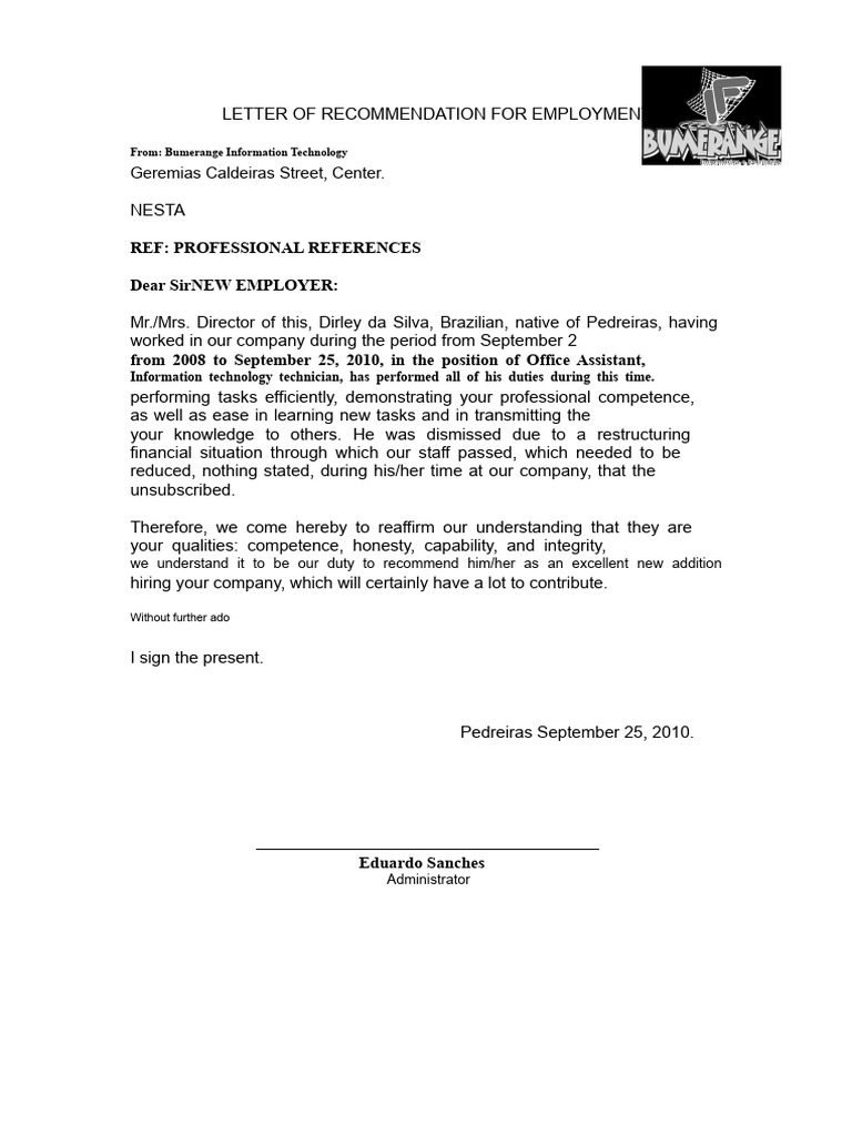 Recommendation Letter for Dirley da Silva | PDF