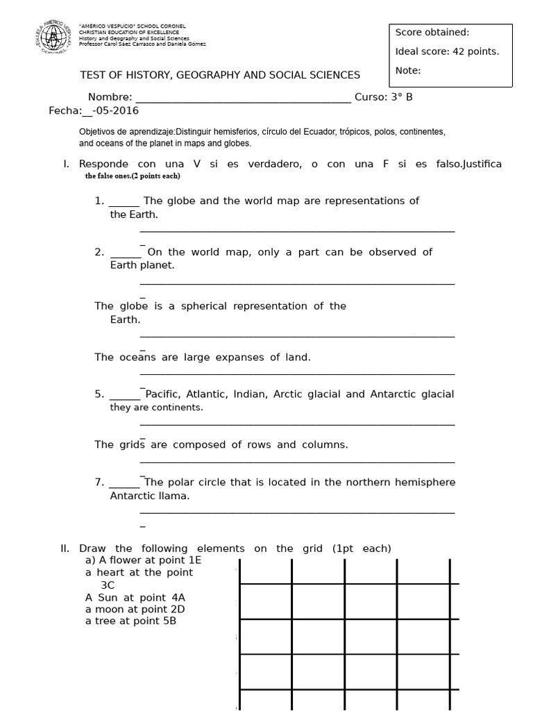 TEST history third grade | PDF | Equator | Earth