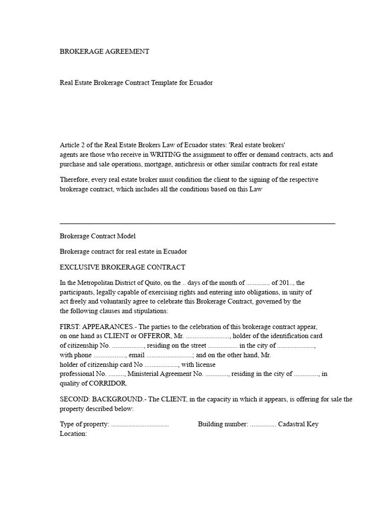 Real Estate Brokerage Contract Ecuador | PDF | Fee | Private Law
