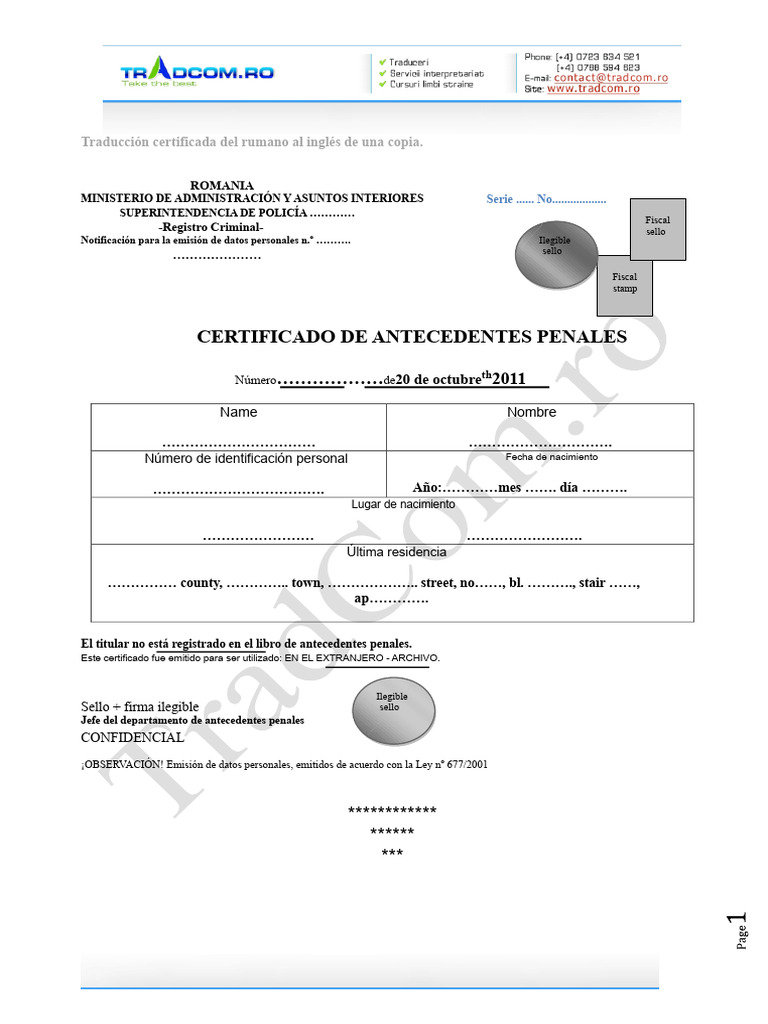 Registro Criminal - Ejemplo (Rom-Ingl) | PDF | Crímenes | Crimen y violencia