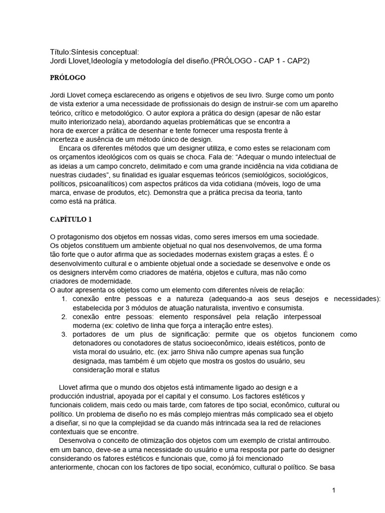 Jordi Llovet, Ideologia e Metodologia Do Design (Prólogo, Cap 1 e 2 ...