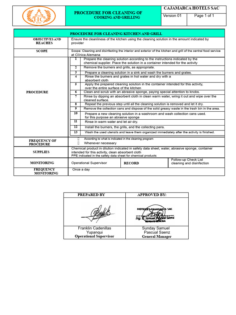 PROCEDURE FOR KITCHEN AND GRILL CLEANING.docx | PDF | Barbecue Grill | Home