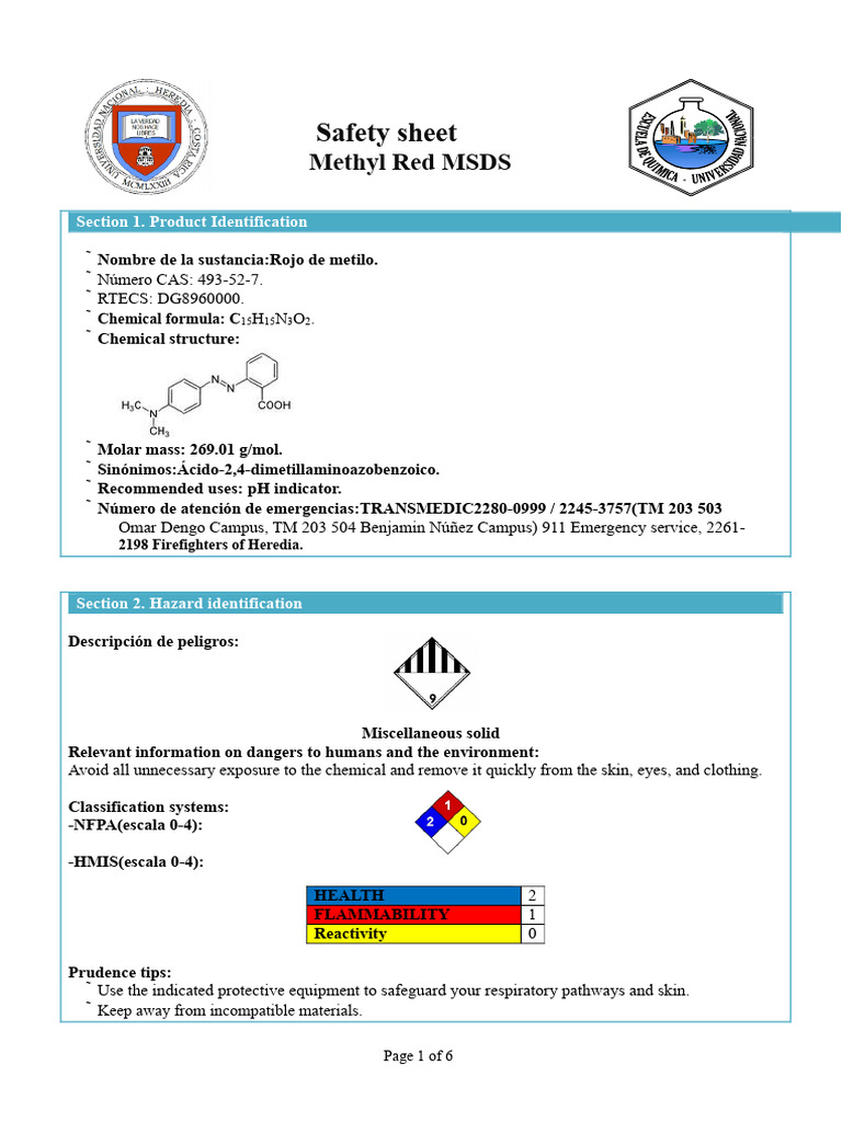 Methyl Red MSDS: Safety and Handling Guide | PDF | Waste | Personal ...