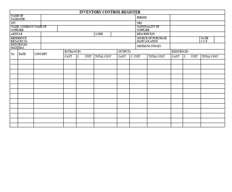 INVENTORY CONTROL RECORD FORMAT | PDF