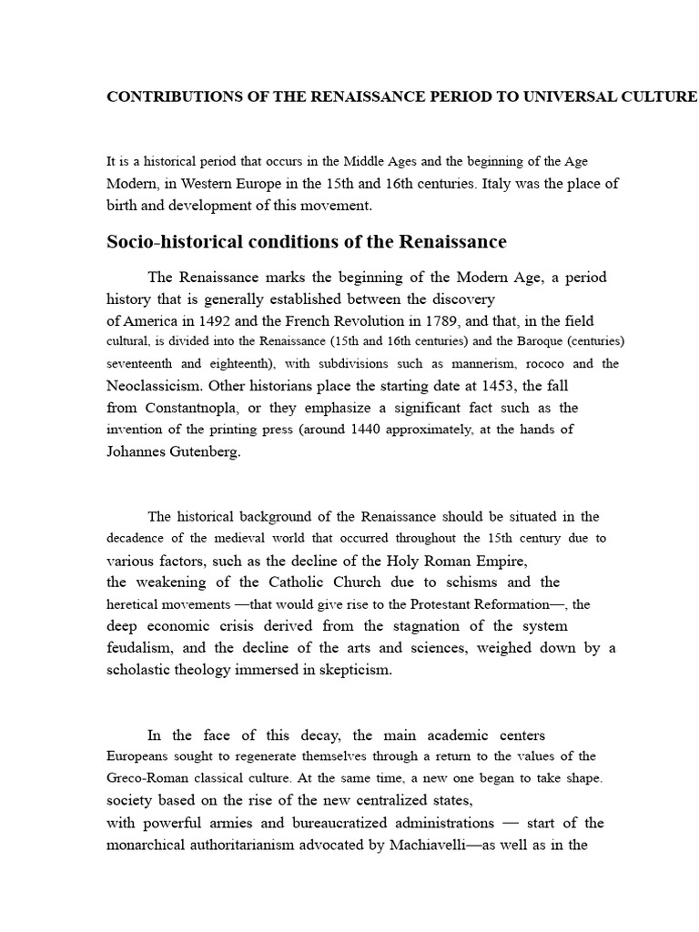 Renaissance's Impact on Global Culture | PDF | Renaissance | Printing Press