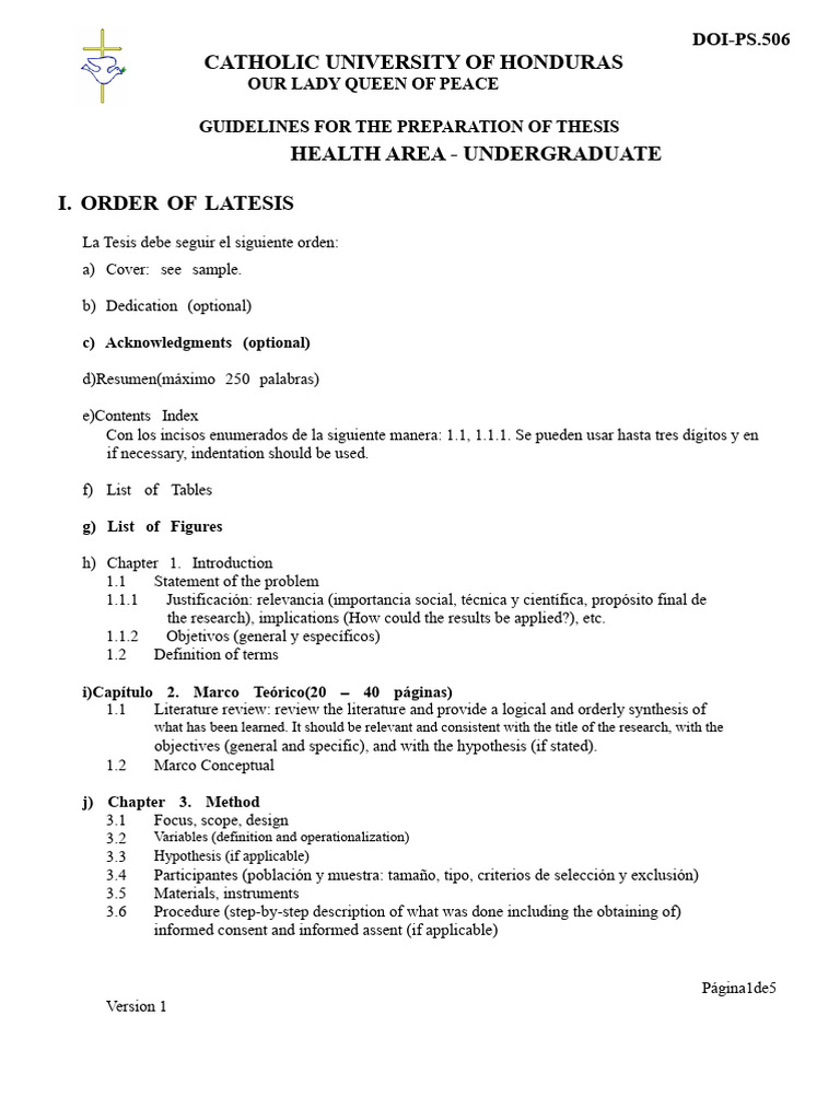 Doi-Ps.506 Guidelines For The Preparation of The Thesis - Health Area ...