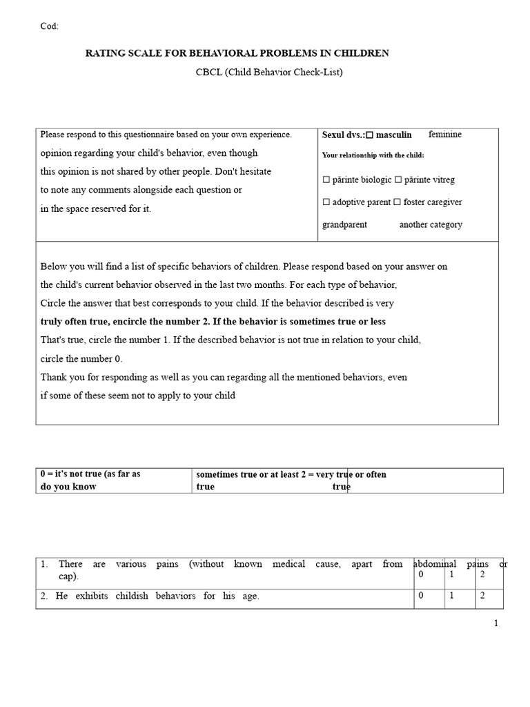 Child Behavior Problems Rating Scale | PDF | Psychological Concepts ...