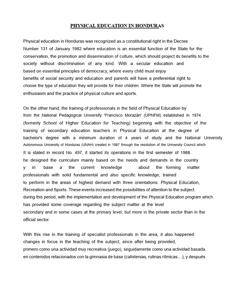 Physical Education in Honduras | PDF | Track And Field | Sports