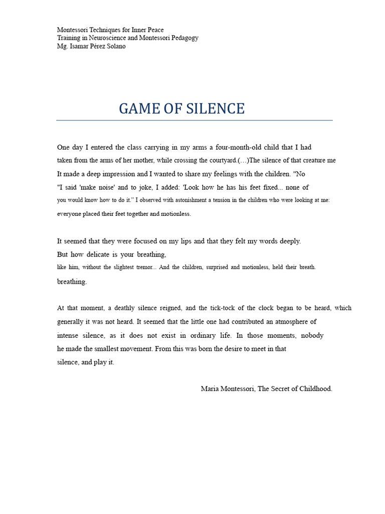 Game of Silence - Montessori | PDF | Silence | Montessori Education