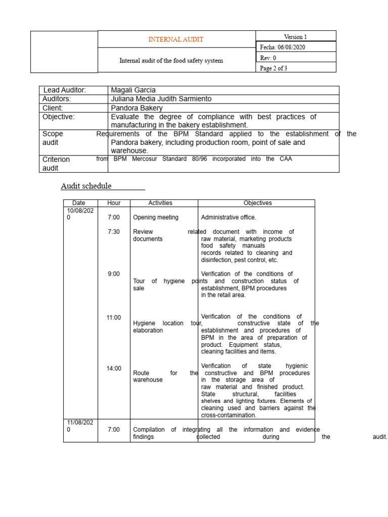 Internal Audit Bakery Example | PDF | Audit | Internal Audit
