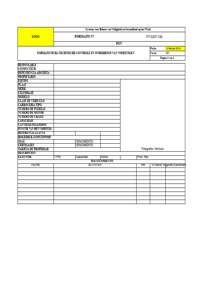 FT-SST-130 Formaat Technische Fiche Voor Controle en Onderhoud Van ...