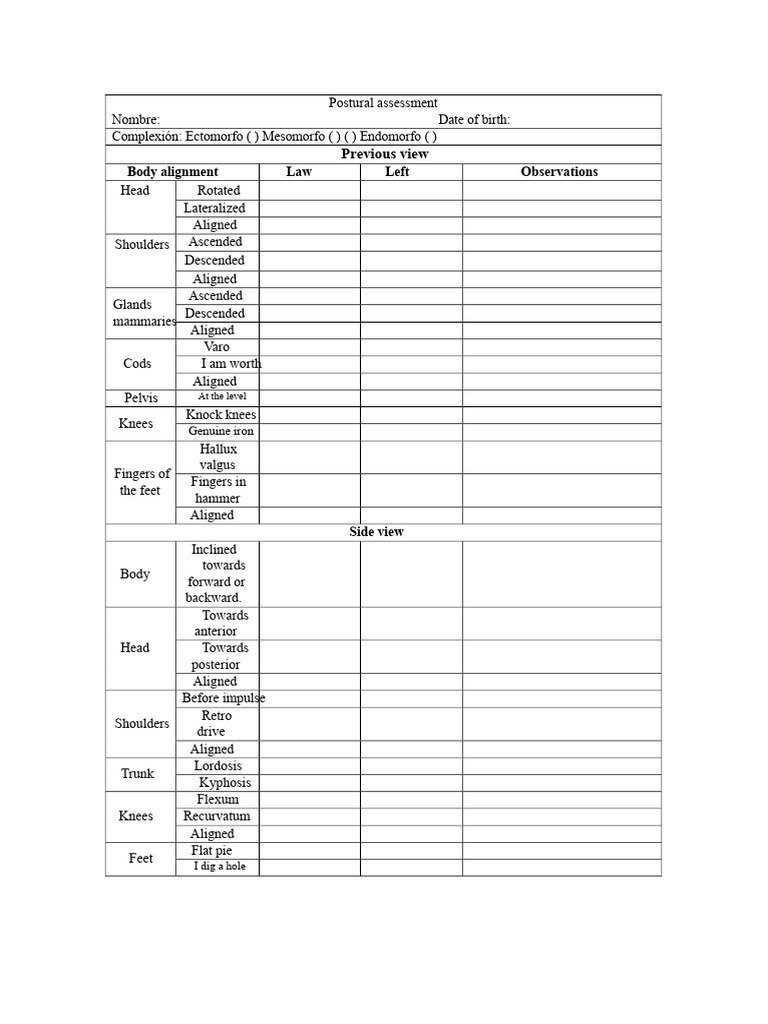 Postural Assessment Format | PDF