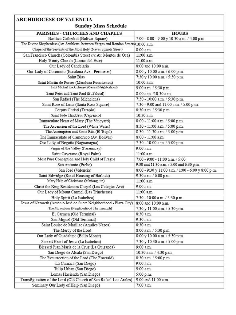 Sunday Mass Schedules | PDF | Mary, Mother Of Jesus | Christian Saints ...