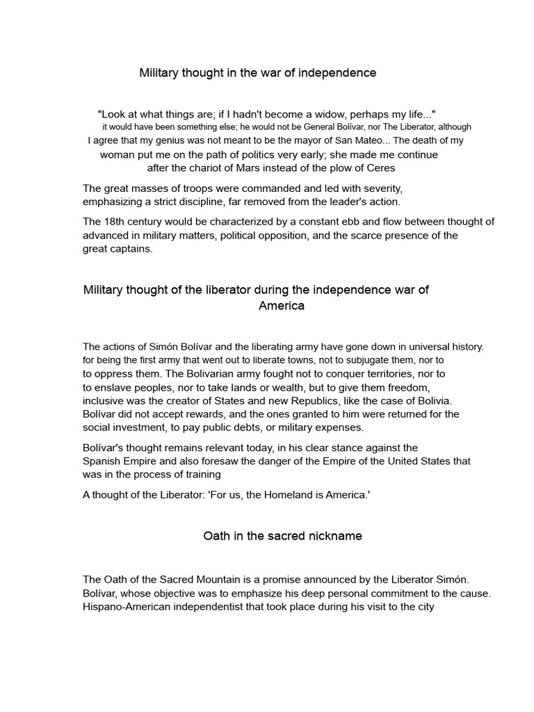 Military Thought in The War of Independence | PDF