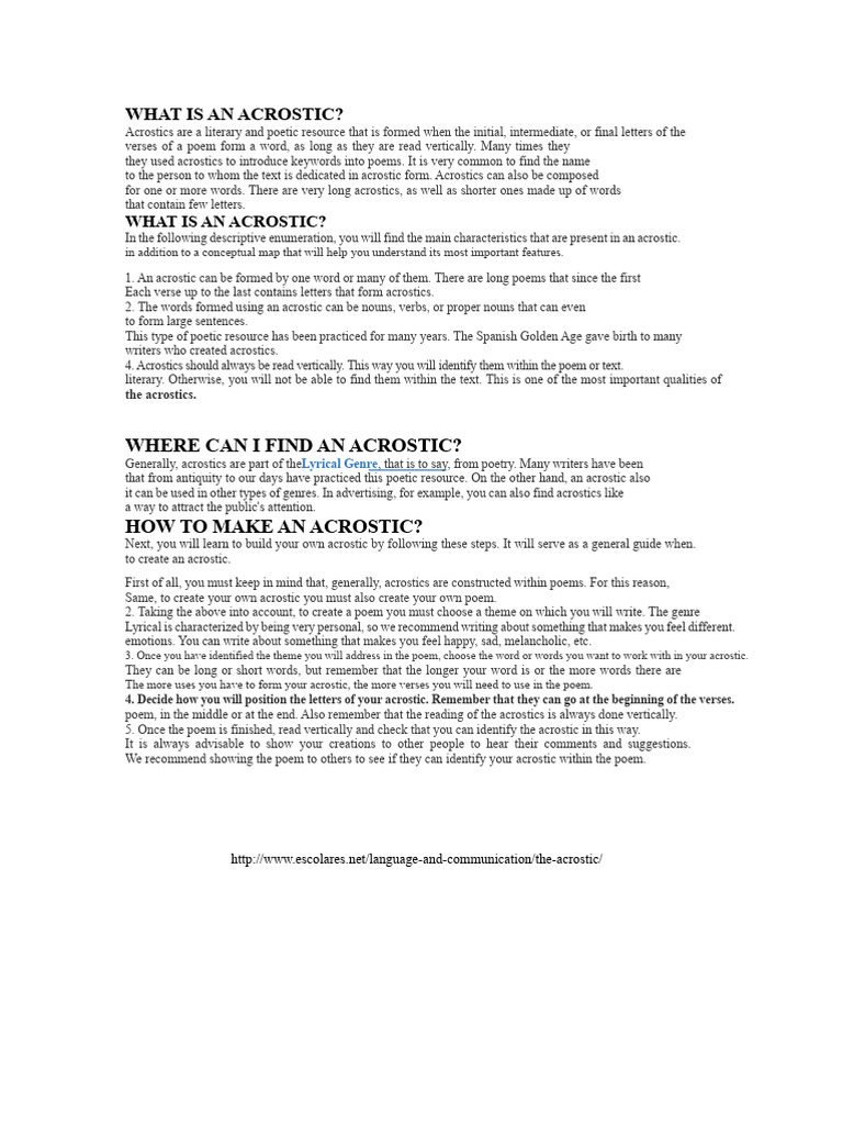 What Is An Acrostic? | PDF | Poetry | Word