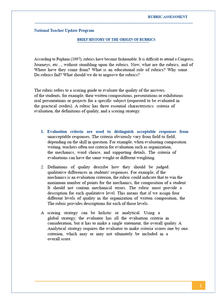 History and Etymology of Rubrics | PDF | Rubric (Academic) | Teachers