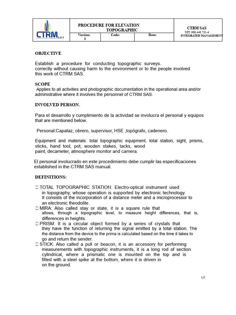 Procedure For Topographic Survey | PDF | Surveying | Topography